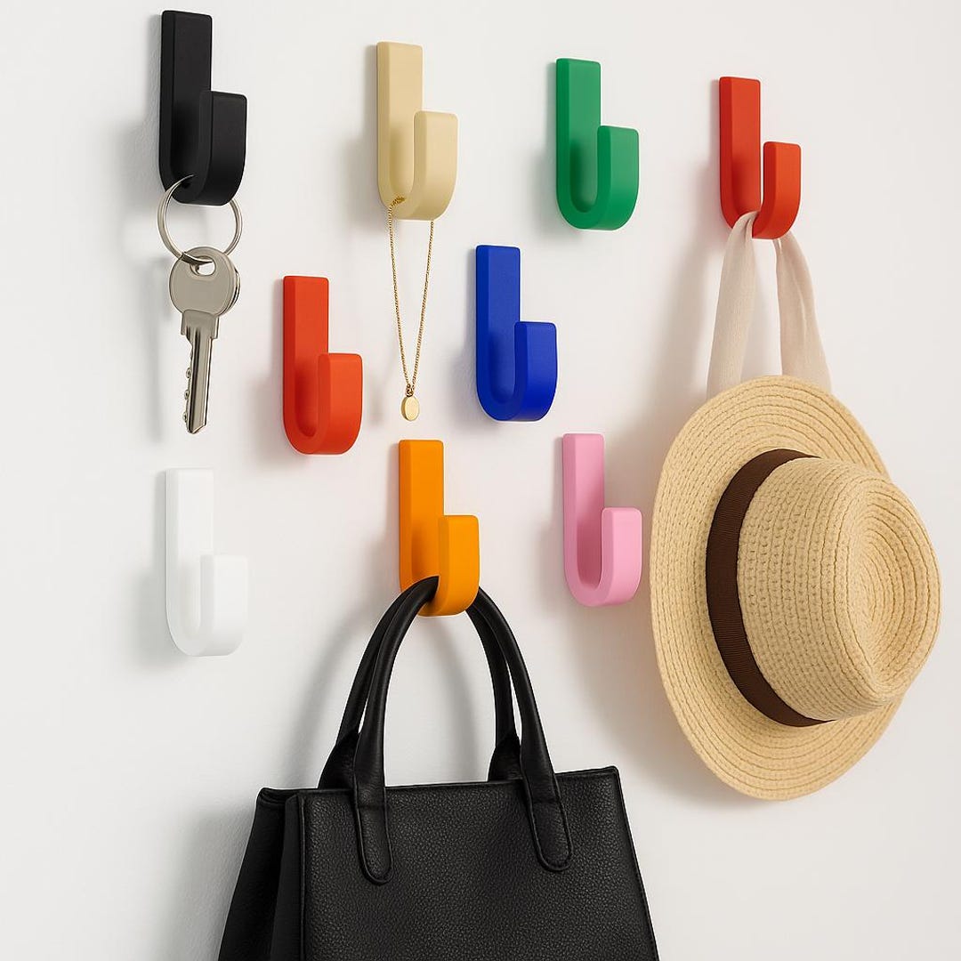 Colorful Wall Hooks - Self Adhesive or Screw Mount - 18 Color Options ...