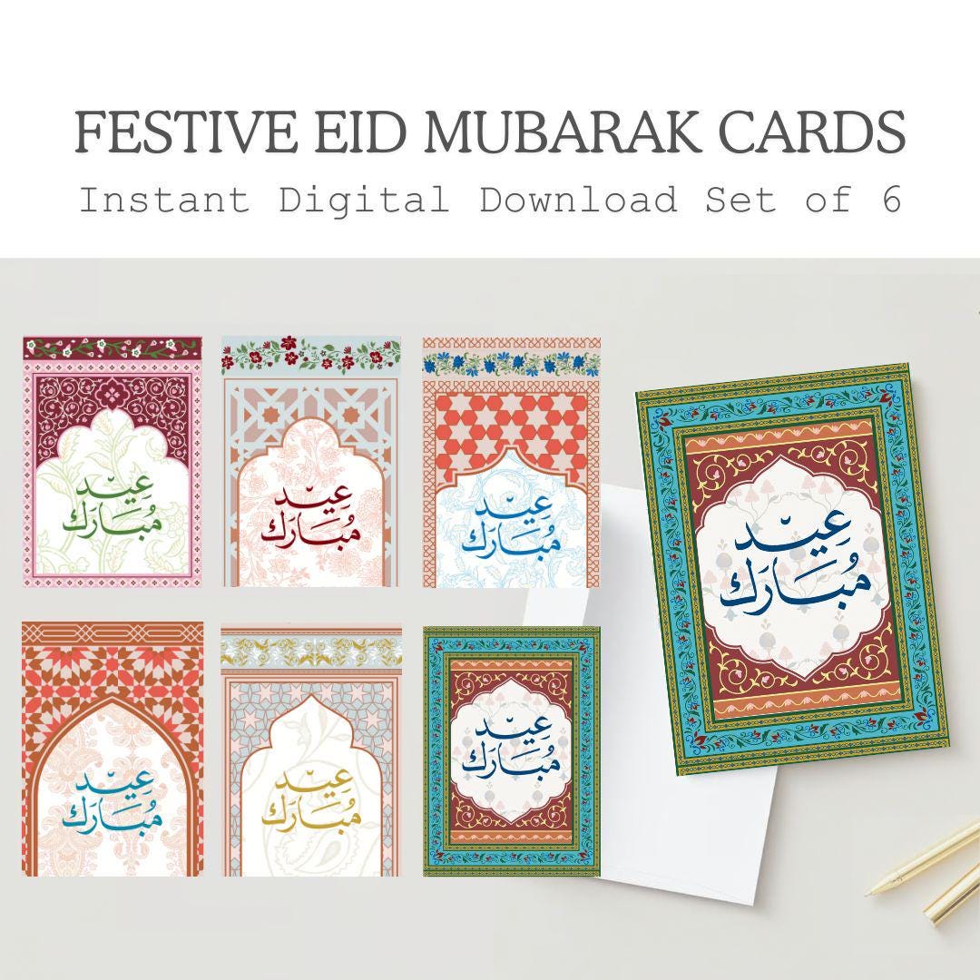Value Bundle Boho Eid Mubarak Greeting Card Set of 6 Easy Printable ...