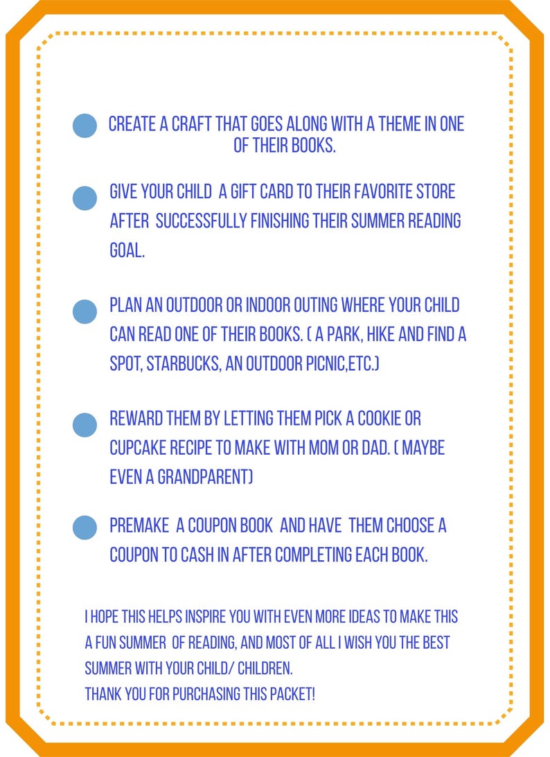 Summer Reading Goal Packet for Child’s List of Books to Read This ...