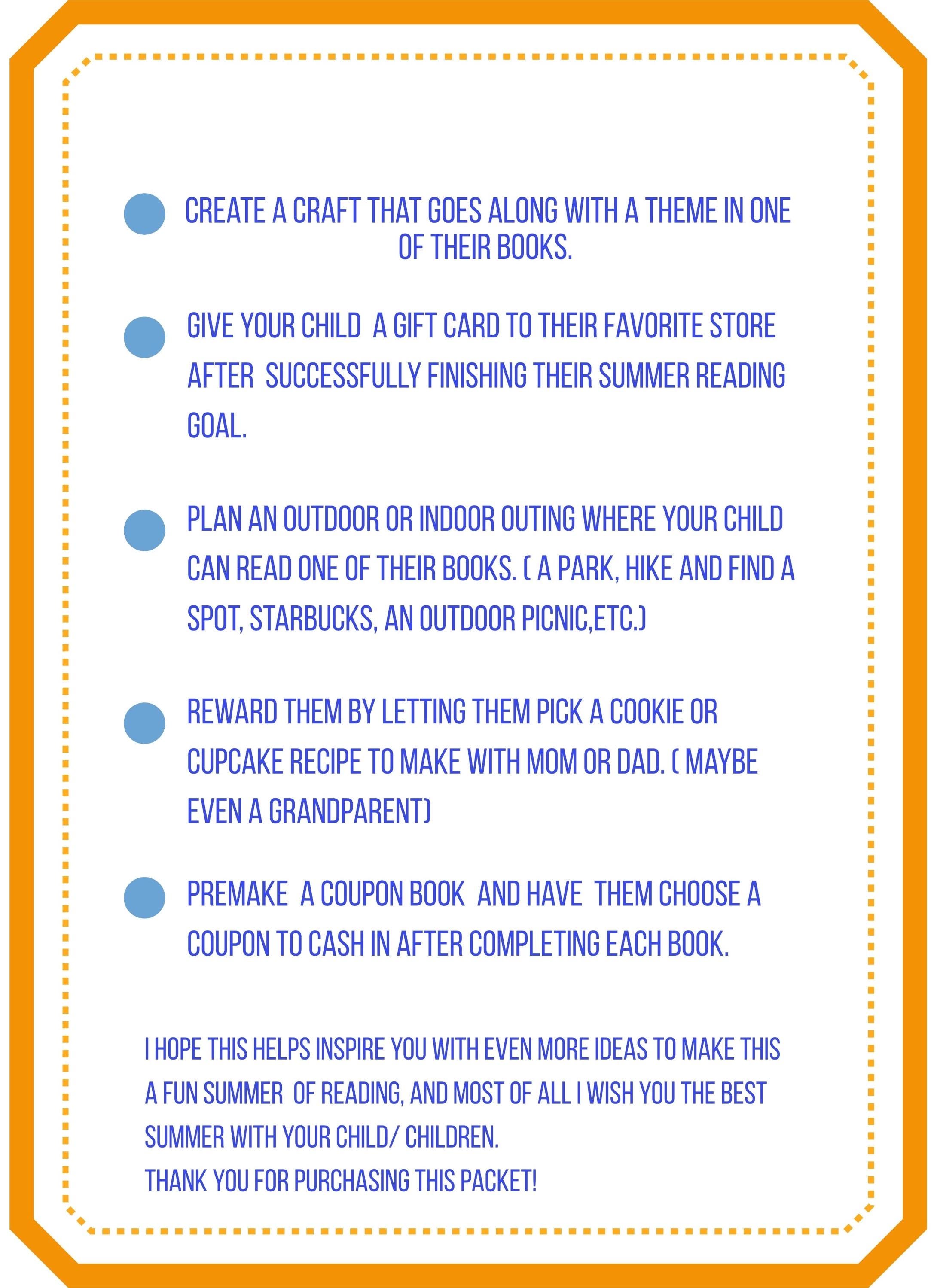 Summer Reading Goal Packet for Child’s List of Books to Read This ...