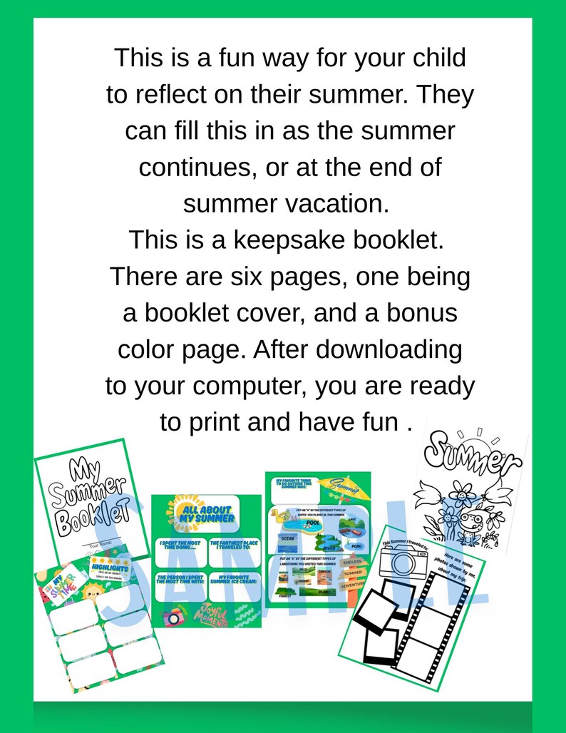 All About My Summer Booklet for Kids to Memorialize Their Summertime ...