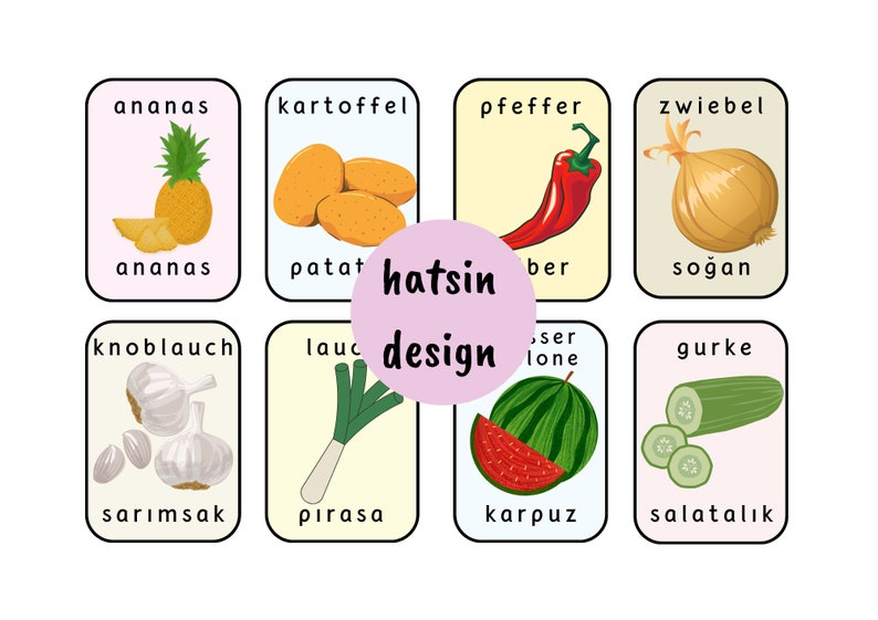 Turkish German Food (100 Cards) Flashcards - Turkish German Bilingual ...