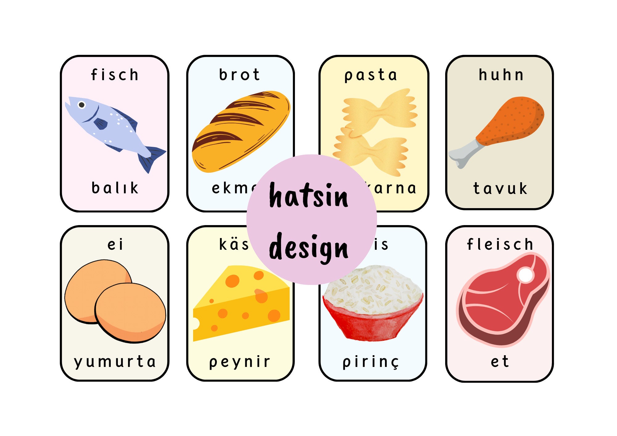 Turkish German Food (100 Cards) Flashcards - Turkish German Bilingual ...
