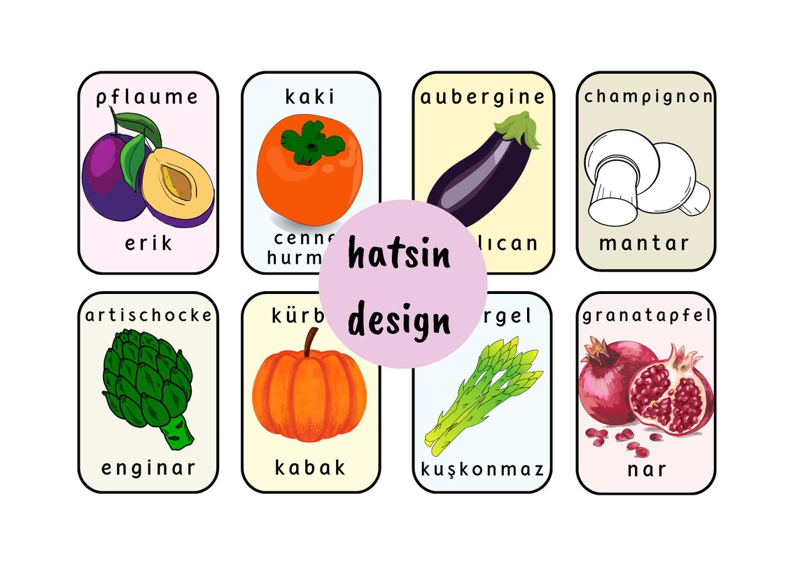 Turkish German Food (100 Cards) Flashcards - Turkish German Bilingual ...