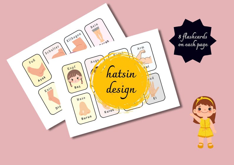 30 BILINGUAL Turkish German BODY PARTS Flashcards - Digital Download ...