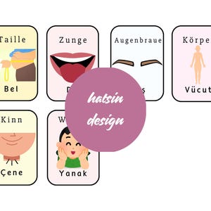 30 BILINGUAL Turkish German BODY PARTS Flashcards - Digital Download ...