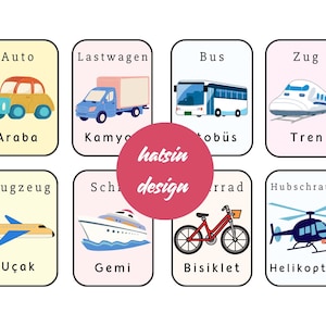 32 Transportation Vocabulary Flashcards, Turkish German Vehicle ...