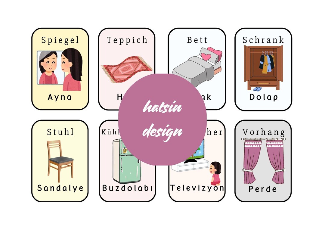 50 BILINGUAL HOUSE VOCABULARY Turkish-german Flashcards - Digital ...