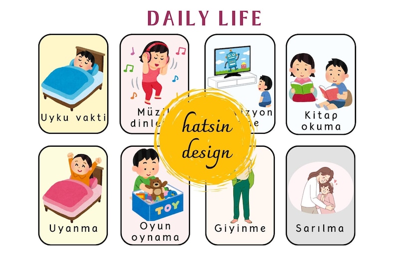 100 Turkish Daily Routines Flashcards - Digital Download - Printable ...