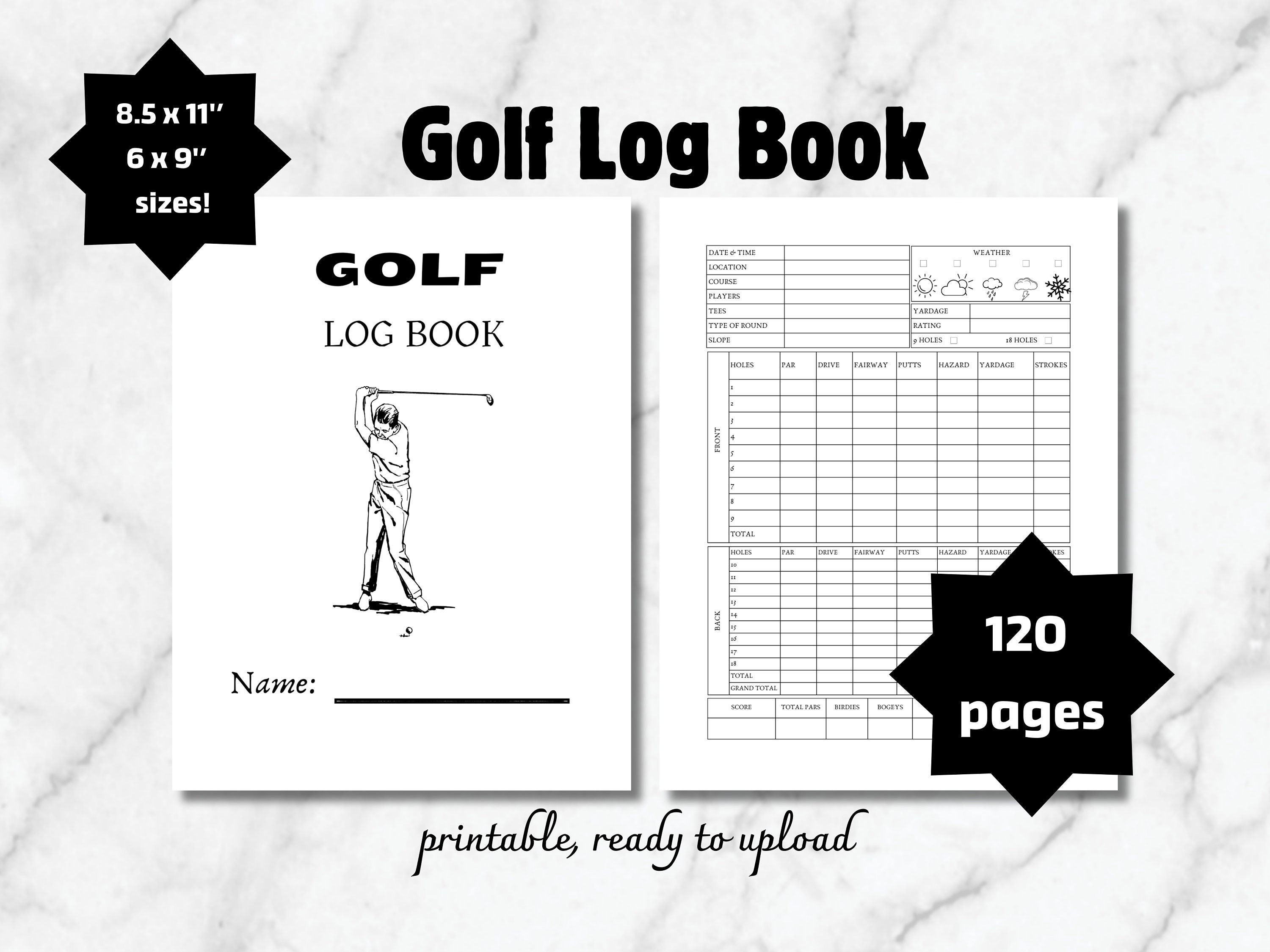 Golf Log Book KDP Interior Template 8.5"x11" and 6"x9" Inches 120 Pages ...