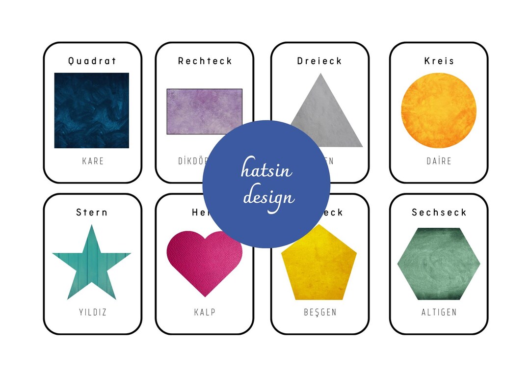 14 Turkish German Shapes Flash Cards - Bilingual Flashcards - Turkish ...