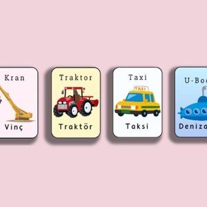 32 Transportation Vocabulary Flashcards, Turkish German Vehicle ...