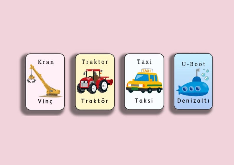32 Transportation Vocabulary Flashcards, Turkish German Vehicle ...
