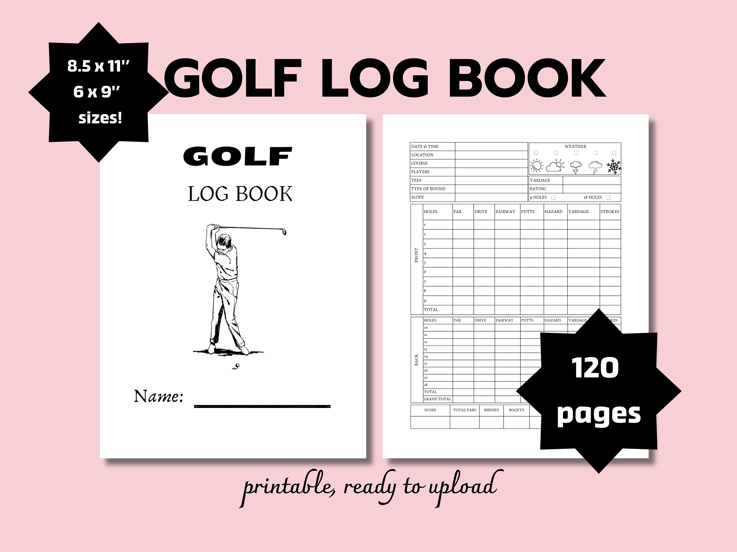 Golf Log Book KDP Interior Template 8.5x11 and 6x9 Inches 120 Pages ...