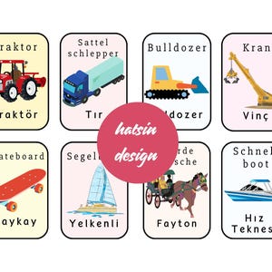 32 Transportation Vocabulary Flashcards, Turkish German Vehicle ...