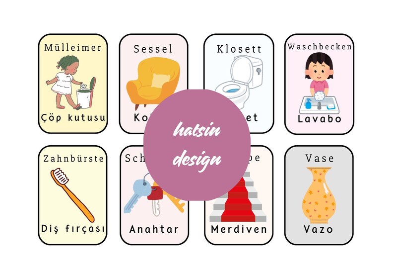 50 BILINGUAL HOUSE VOCABULARY Turkish-german Flashcards - Digital ...