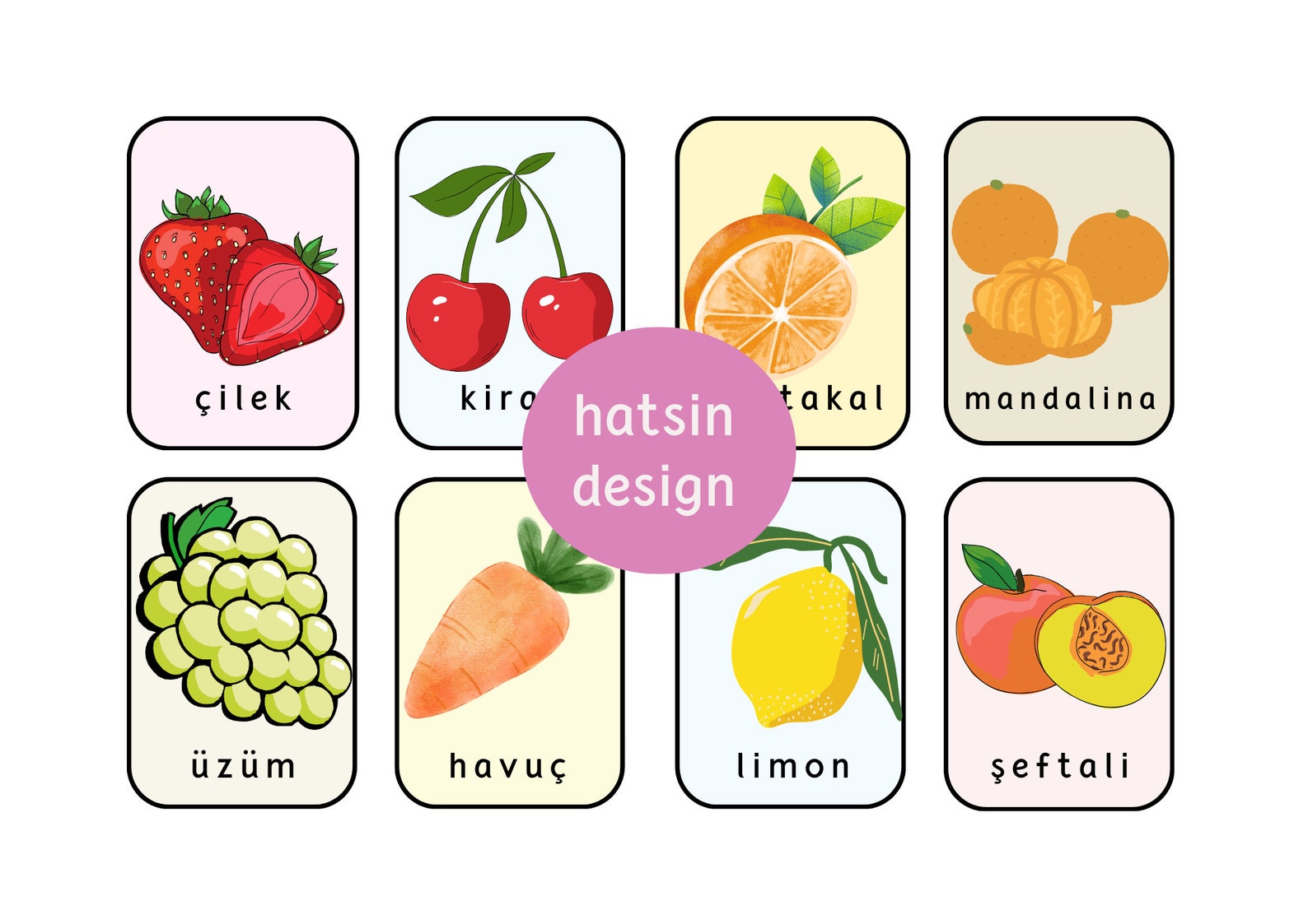 100 Turkish FOOD Flashcards - Pre-school - Homeschool -pdf - Etsy