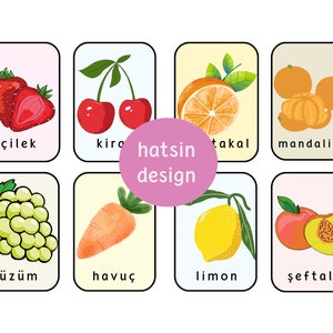 100 Turkish FOOD Flashcards - Pre-school - Homeschool -pdf - Etsy