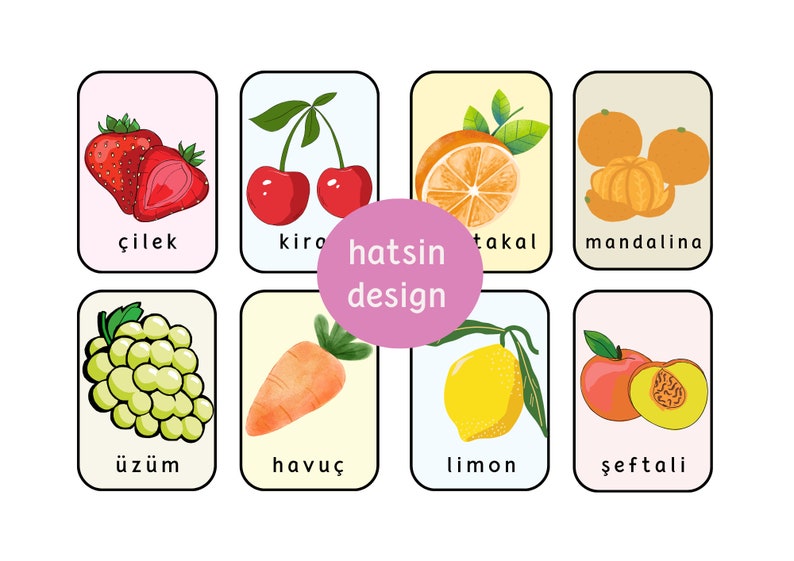 100 Turkish FOOD Flashcards - Pre-school - Homeschool -pdf - Etsy