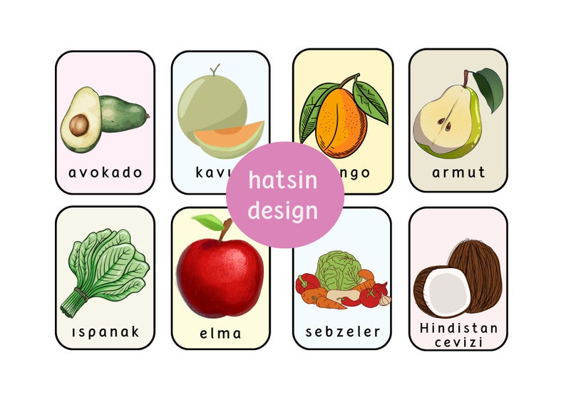 100 Turkish FOOD Flashcards - Pre-school - Homeschool -pdf - Etsy