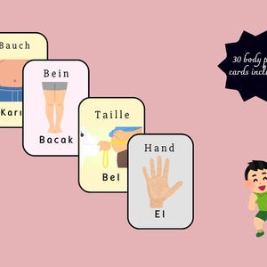 30 BILINGUAL Turkish German BODY PARTS Flashcards - Digital Download ...