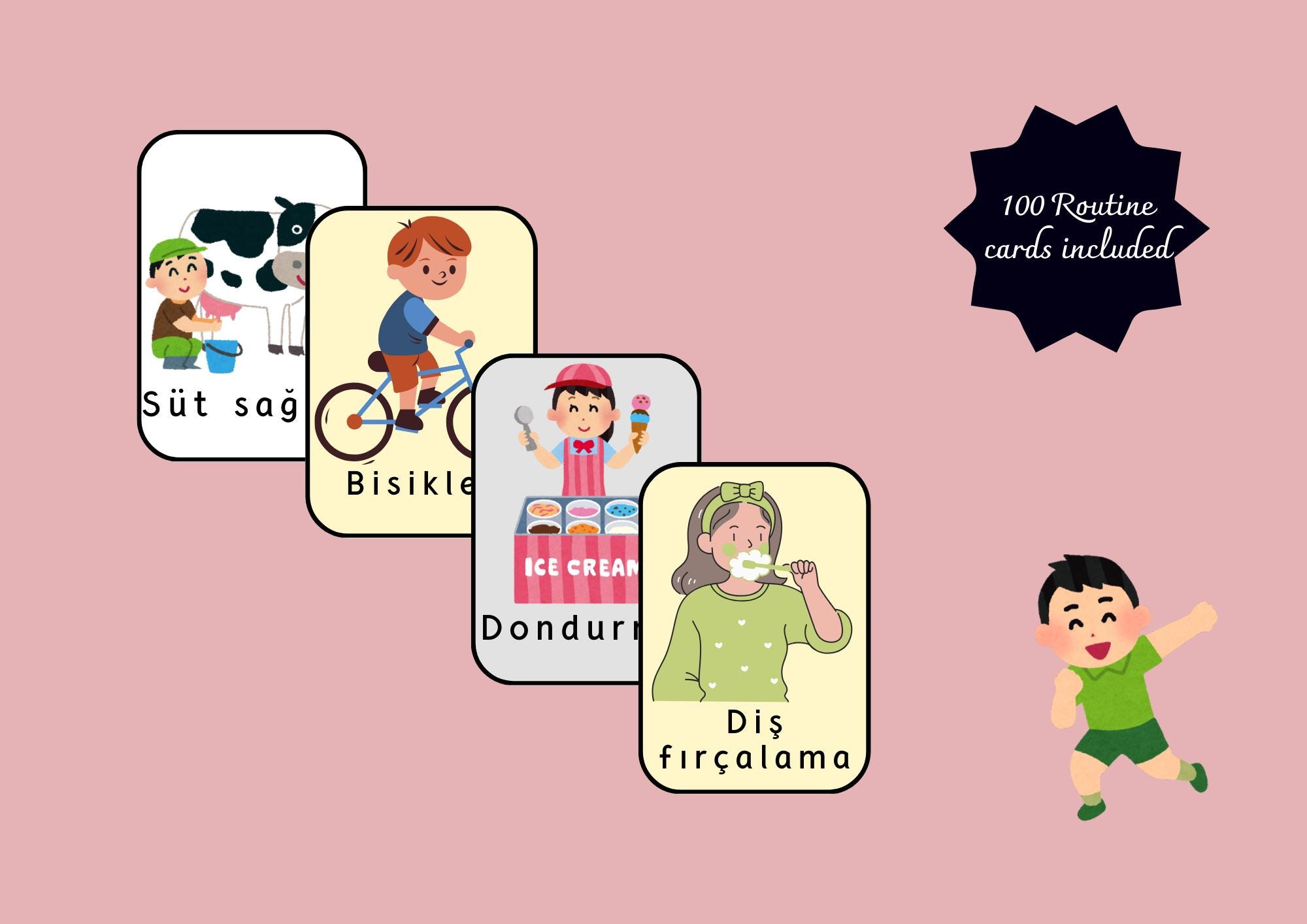 100 Turkish Daily Routines Flashcards - Digital Download - Printable ...