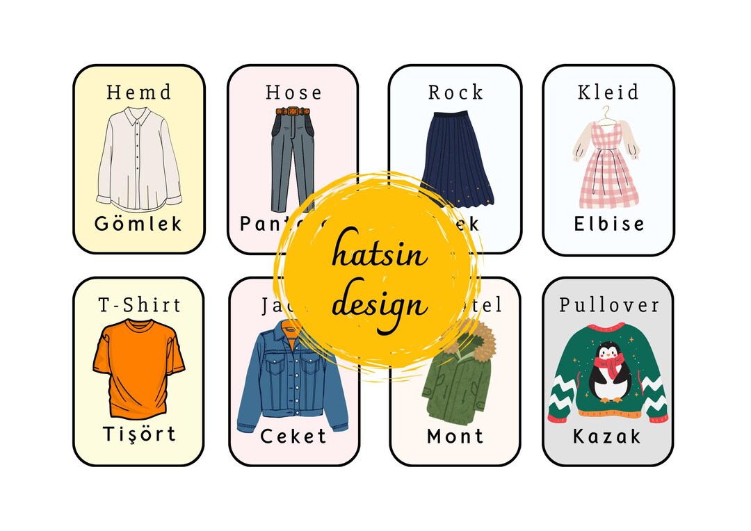 48 Turkish German Clothes Flash Cards - Bilingual Flashcards - Turkish ...