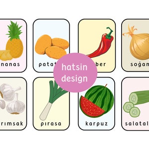 100 Turkish FOOD Flashcards - Pre-school - Homeschool -pdf - Etsy