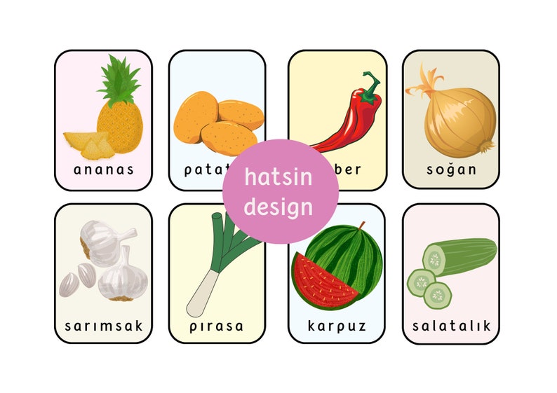 100 Turkish FOOD Flashcards - Pre-school - Homeschool -pdf - Etsy
