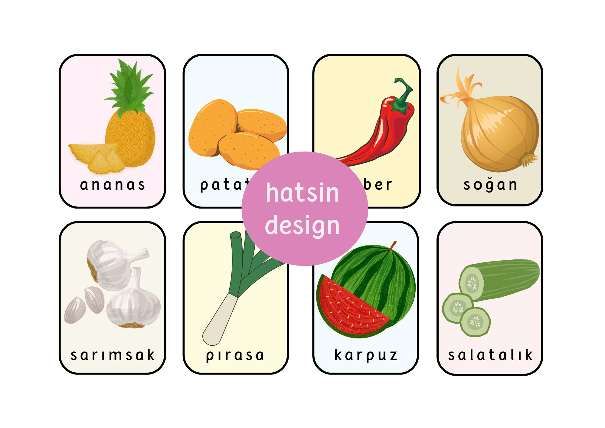 100 Turkish FOOD Flashcards - Pre-school - Homeschool -pdf - Etsy