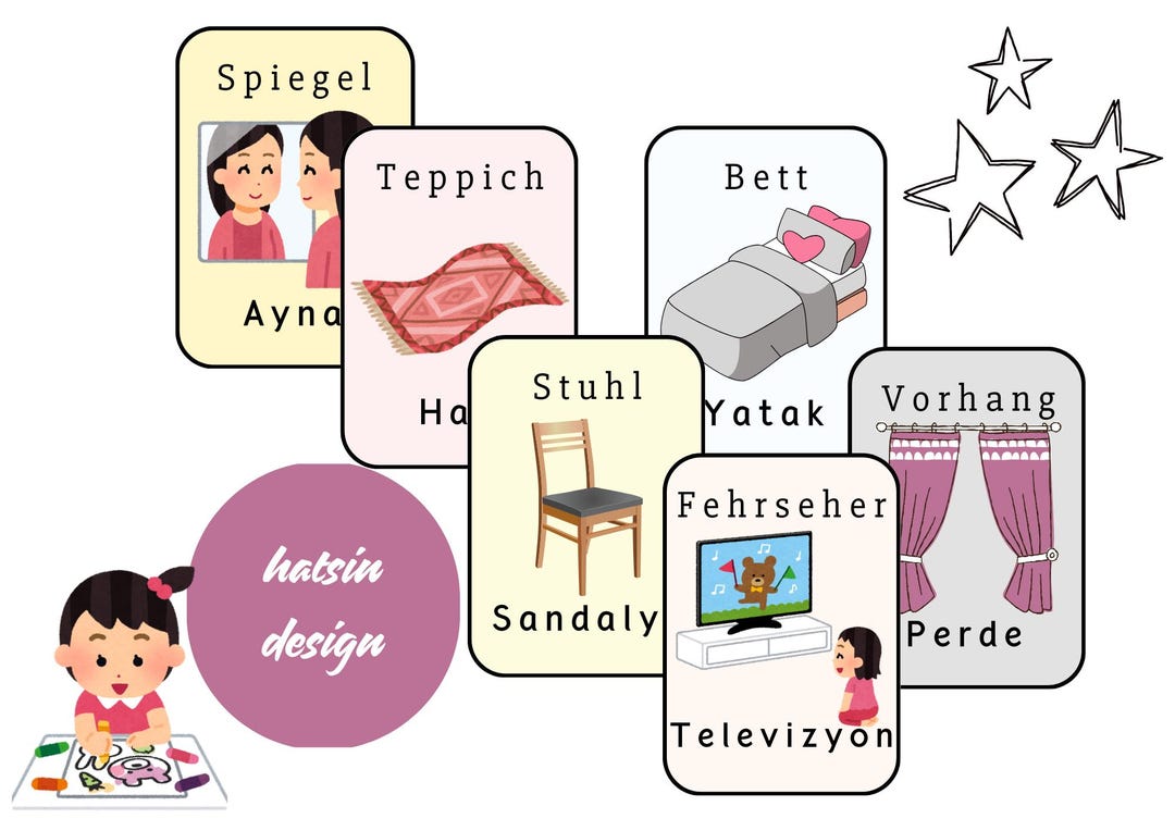 50 BILINGUAL HOUSE VOCABULARY Turkish-german Flashcards - Digital ...