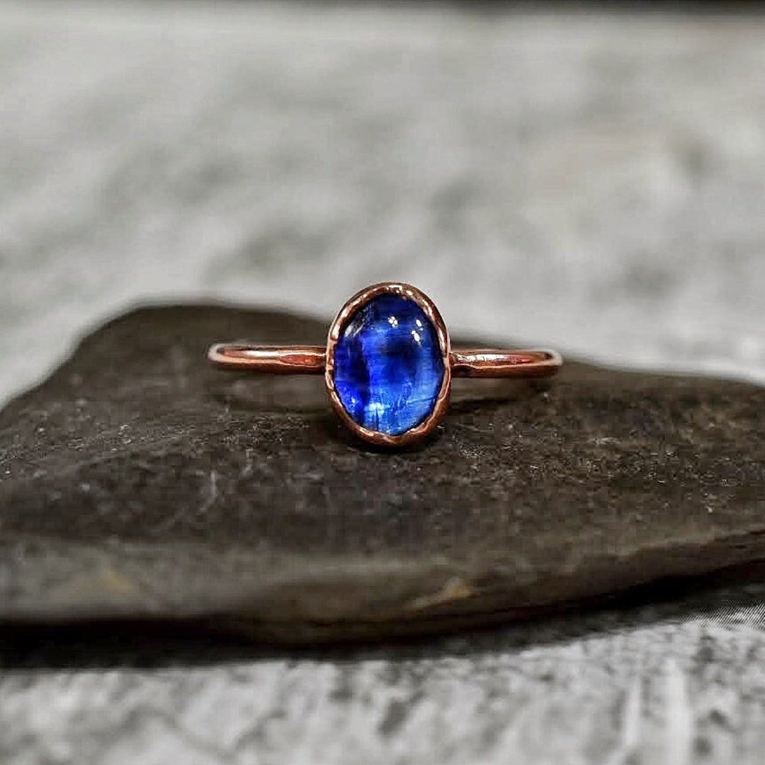 Blue Kyanite Ring, Rustic Copper Ring, Minimalist Crystal Ring ...