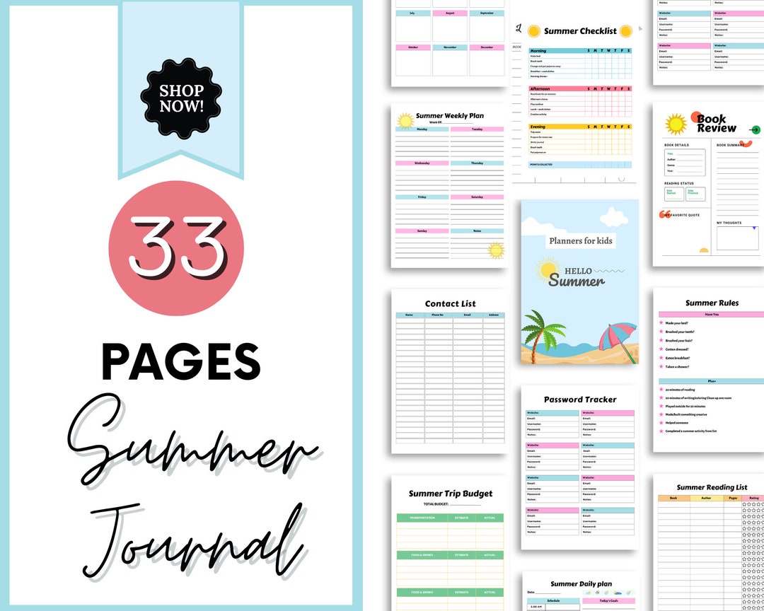 Summer Journal for Kids, Editable Summer Planner 2024, Printable Summer ...