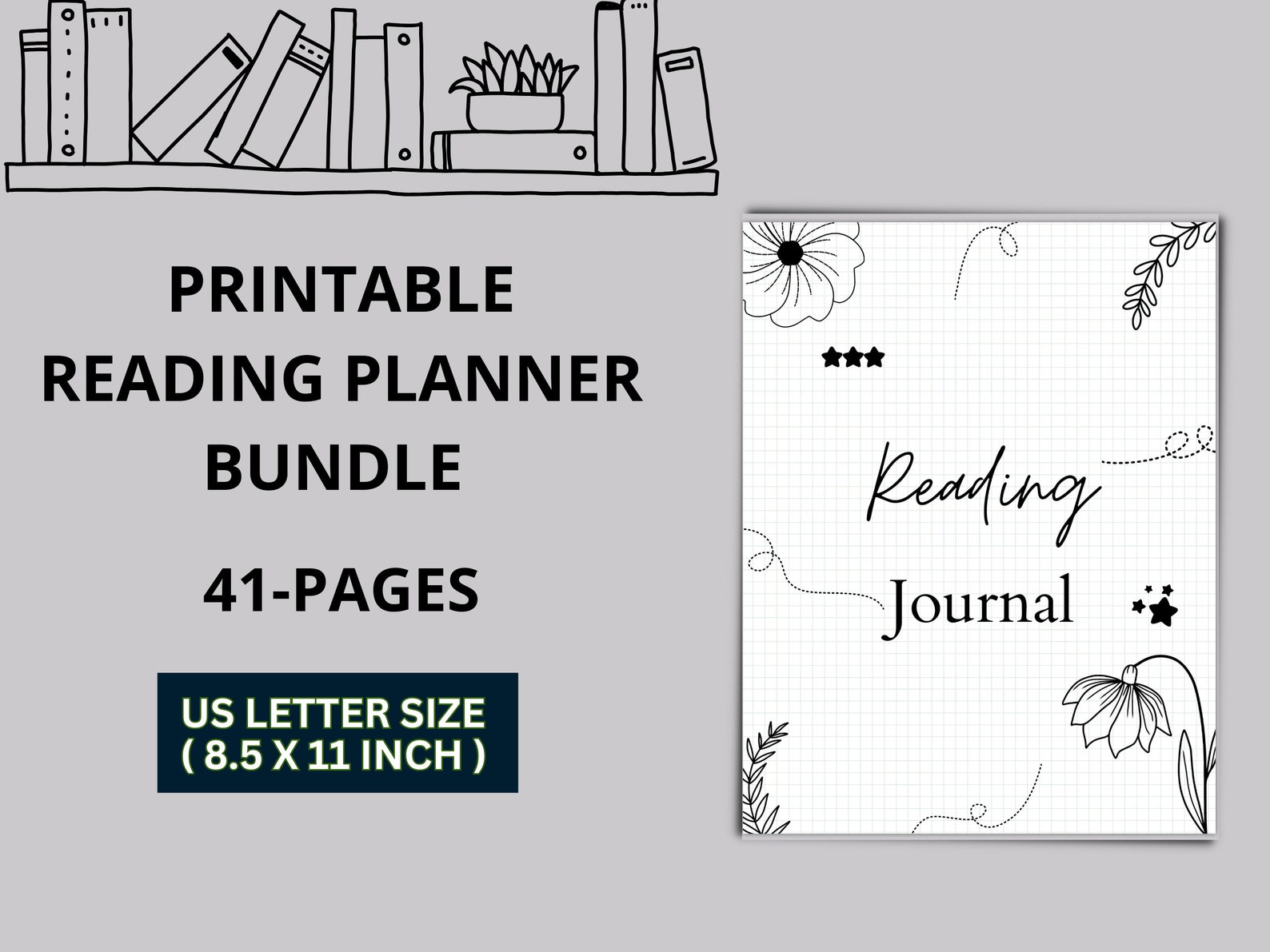 Minimalist Reading Planner Bundle Printable Reading Journal Digital ...