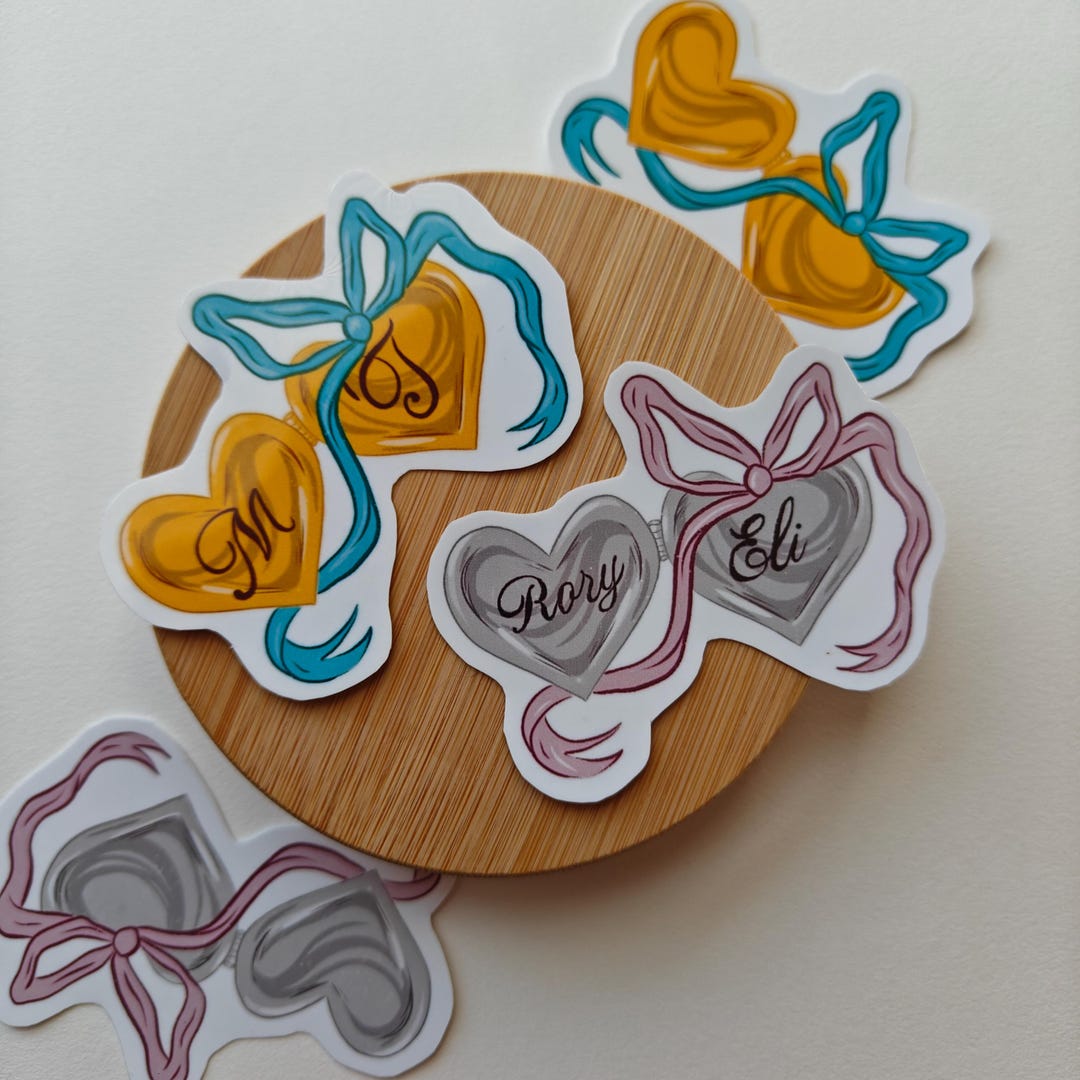 Customizable Heart Locket Sticker Heart Locket With Bow Waterproof ...