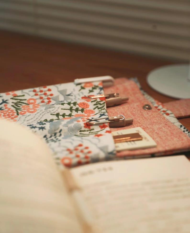 Embroidered Floral Book Sleeve With Pocket, Pen Organiser, Bookish ...