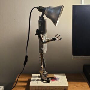 Robot Lamp Sculpture - Found Object Scrap Metal Robot Art - Office Desk ...