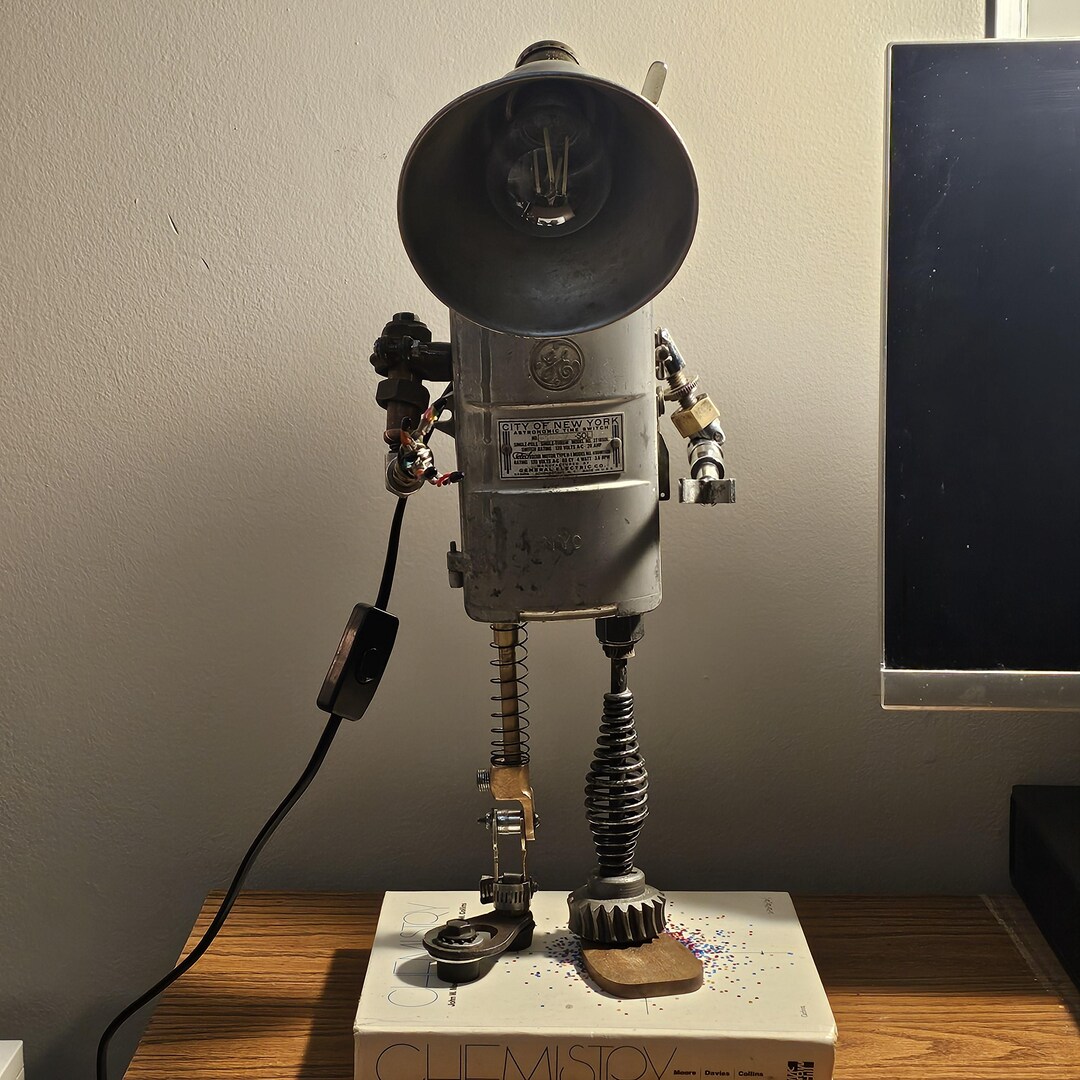 Robot Lamp Sculpture - Found Object Scrap Metal Robot Art - Office Desk ...