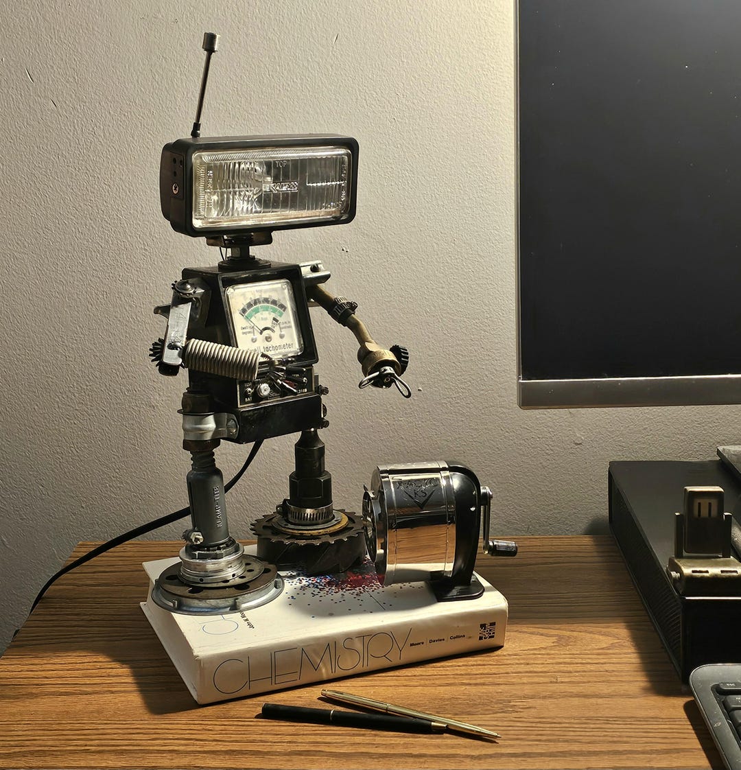 Robot Lamp Sculpture Found Object Scrap Metal Robot Art Office Desk ...