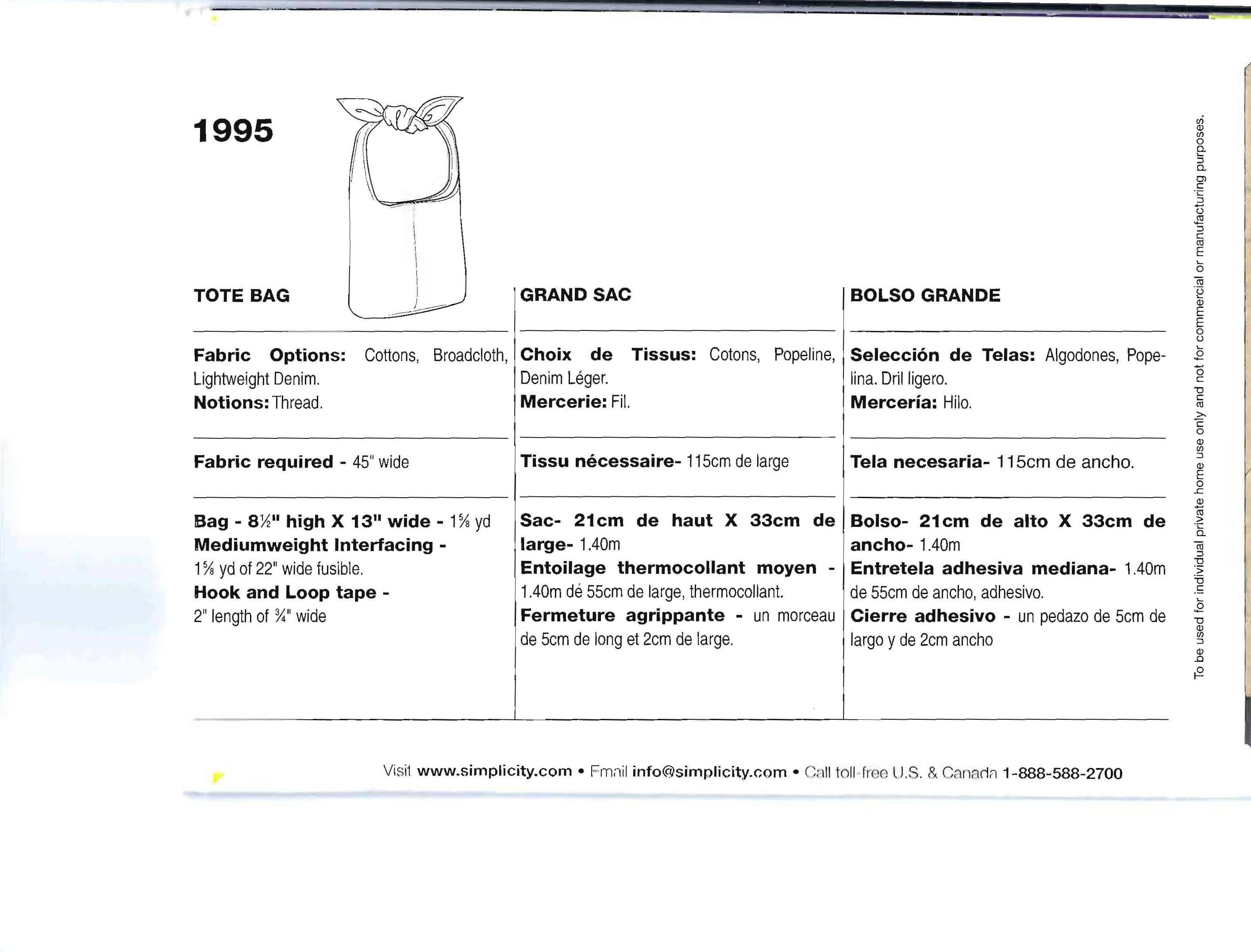 Tote Bag Pattern Simplicity 1995 Easy Project FREE SHIPPING - Etsy