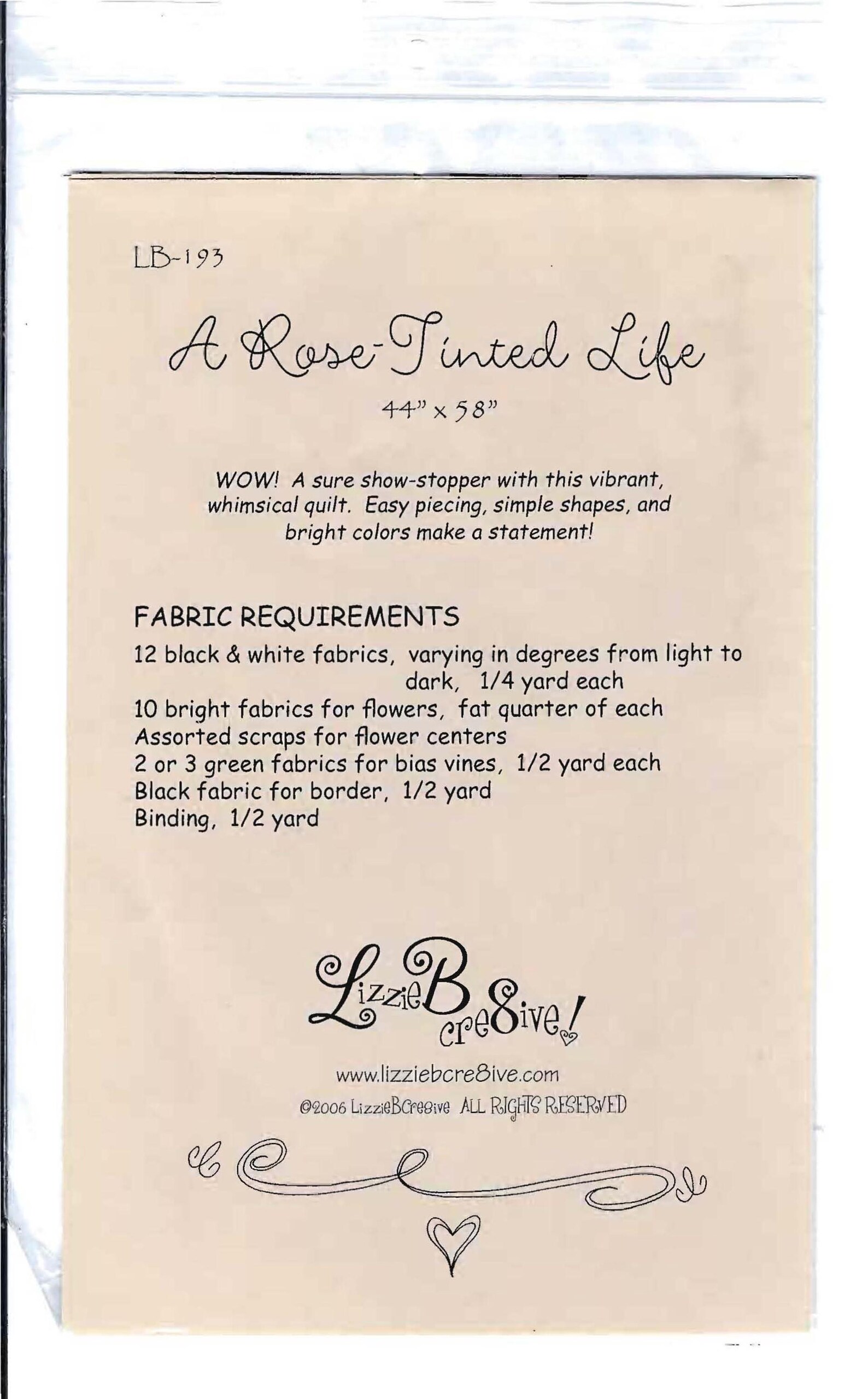 A Rose Tinted Life Quilt or Wall Hanging Pattern From Lizzie B Creative ...