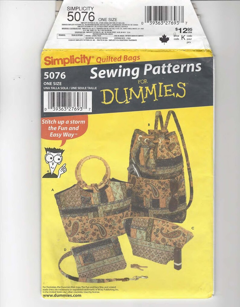 Quilted Bags Sewing Patterns for Dummies Simplicity 5076 - Etsy