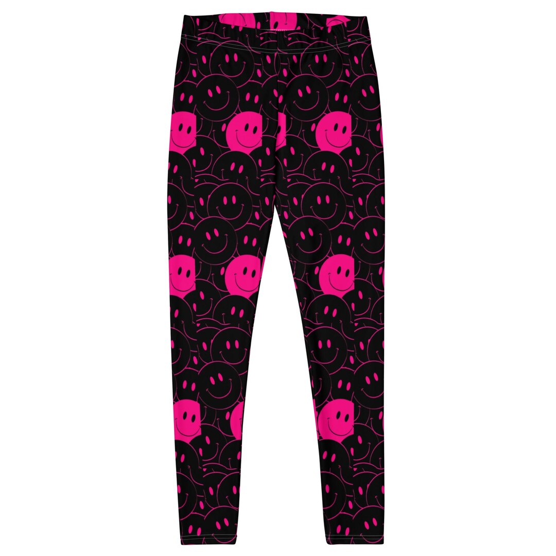Black and Pink Smiley Faces Adult Leggings - Etsy