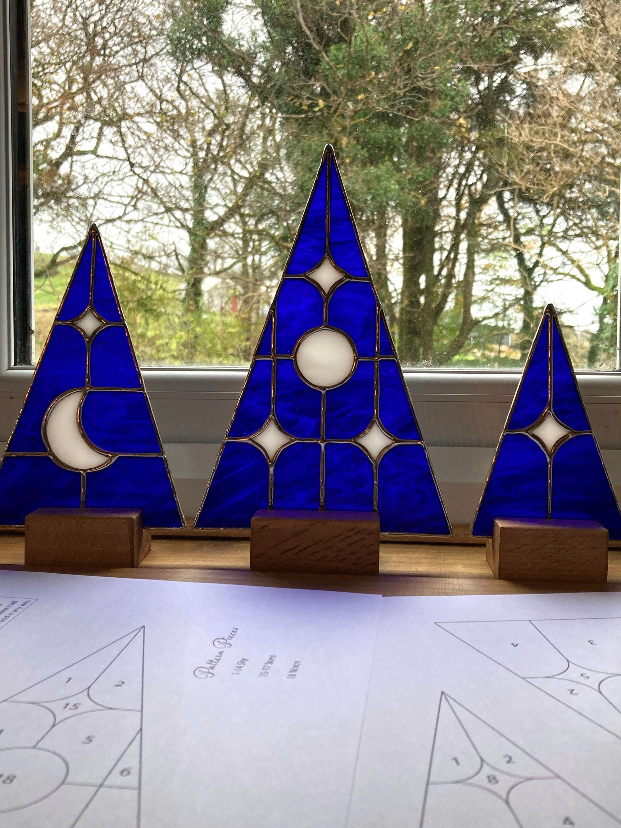 Celestial Stained Glass Christmas Trees Pattern: Starry Night Decor ...