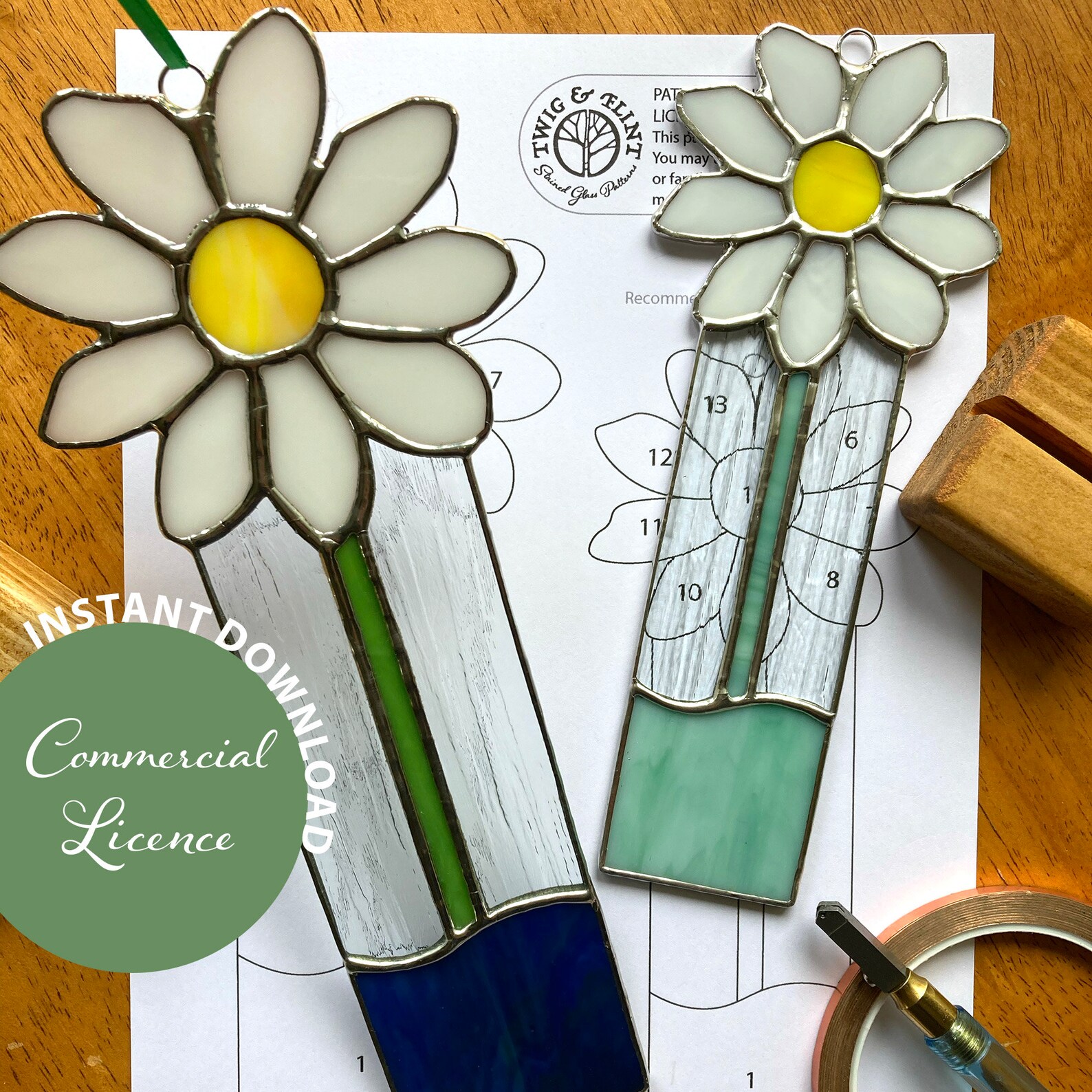 Daisy Stained Glass Pattern, Digital Download, Floral Suncatcher ...