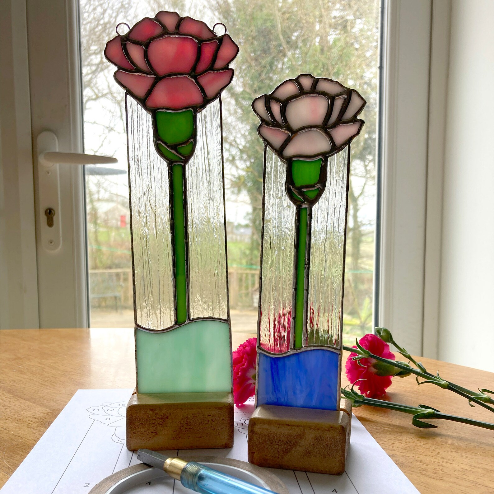 Carnation Stained Glass Pattern, Digital Download, Floral Suncatcher ...