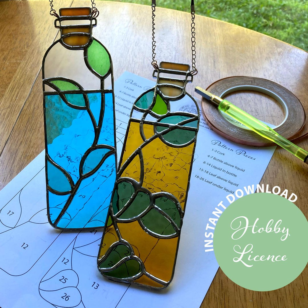 2 X Apothecary Bottles Stained Glass Patterns, DIY Copper Foil ...