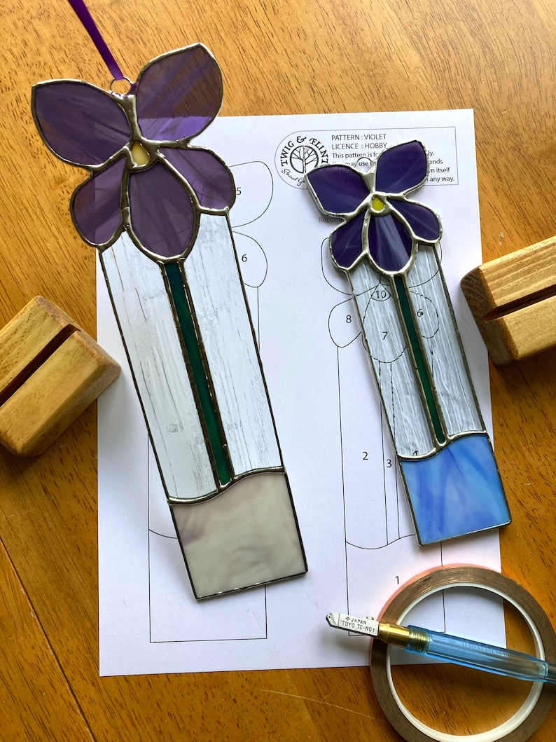 Violet Stained Glass Pattern, Digital Download, Floral Suncatcher ...