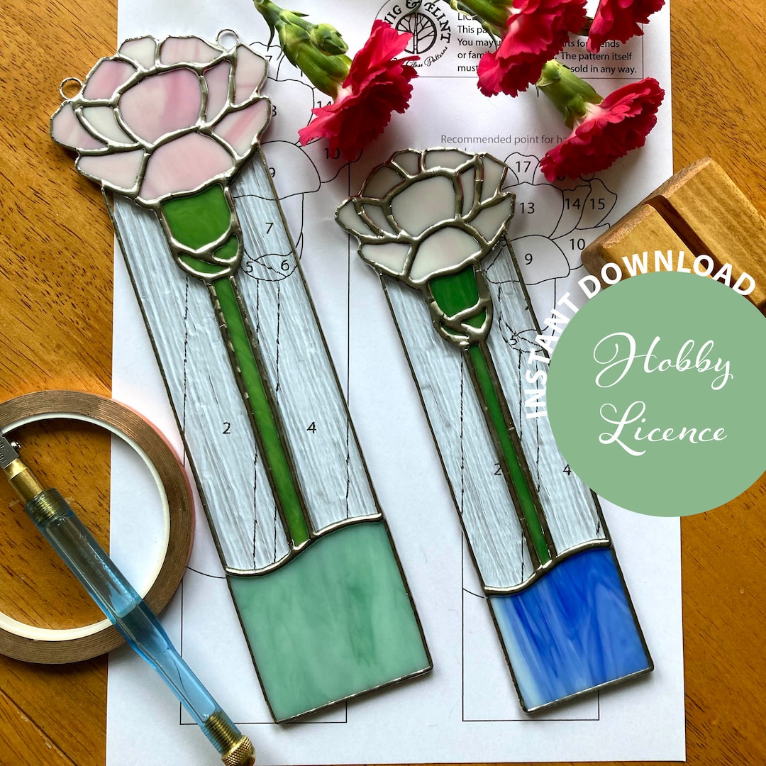 Carnation Stained Glass Pattern, Digital Download, Floral Suncatcher ...