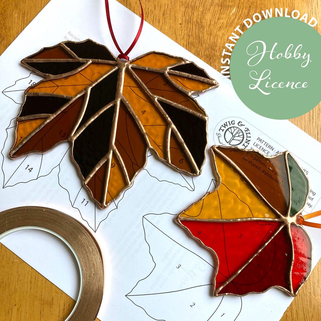 Autumn Leaves Stained Glass Pattern, Cosy Cottagecore Fall Patterns ...
